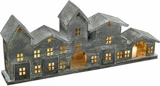 Loberon Windlicht Terivan, fein Ausgearbeitete Häuserfassaden, für Teelichter Geeignet, Faszinierende Lichteffekte, Antik-Finish, Kerzenhalter, Dekoration, Ei