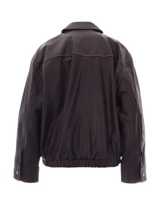 Max Mara Womens Bomber Jacket Nappa Leather Dark Brown Lamb