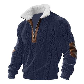 Generic Pull &agrave; fermeture &eacute;clair 1/4 pour homme - Sweat en polaire &agrave; col montant - Pull dhiver d&eacute;contract&eacute; et chaud - Coupe droite - Manches longues - Avec cou