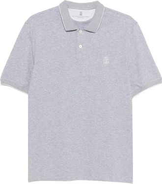 Brunello Cucinelli piped logo-embroidered polo shirt - Grau