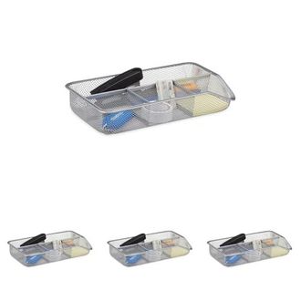 Relaxdays Schreibtischorganizer 4 Ablagen, kleiner B&uuml;roorganizer, Metallgeflecht, flacher Schubladenorganizer, silber (Packung mit 4)