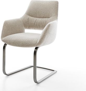 DELIFE Freischwinger Yago-Flex mit Armlehnen Webstoff Soft Beige Freischwinger flach Graphit Taschenfederkern, Esszimmerstühle