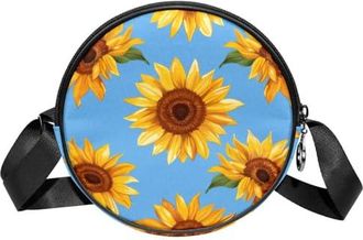 Generic Petit sac &agrave; bandouli&egrave;re rond pour femme, motif tournesol avec fermeture &eacute;clair, bretelles r&eacute;glables, style d&eacute;contract&eacute;, pour femmes et filles