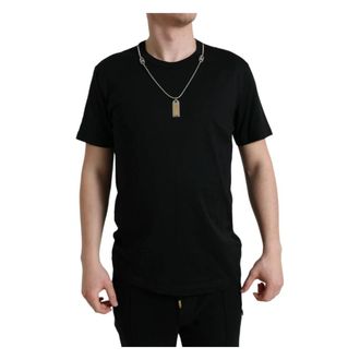 Dolce & Gabbana Schwarzes Baumwoll-T-Shirt mit Ketten-Detail - - Tops - Herren - Schwarzk - XL