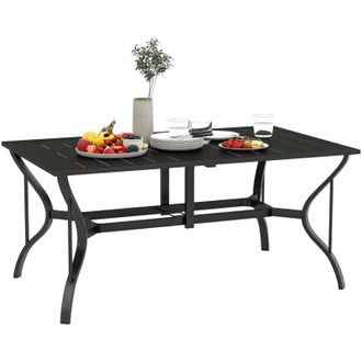 OUTSUNNY Gartentisch Stahl 150x90 cm Wetterfest Balkontisch mit Schirmloch, Lamellen-Design Buffettisch Campingtisch f&uuml;r 6 Personen Terrassentisch Outdoor