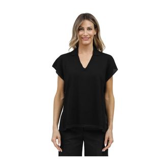 Gran Sasso &Auml;rmelloses Poloshirt mit V-Ausschnitt und Lurexbesatz - - Blouses & Shirts - Damen - Schwarzk - XL