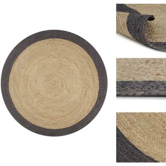 vidaXL Teppich Handgefertigt Jute mit Dunkelgrauem Rand 120 cm - Naturfaser Teppich - Jute Teppich - Gewebter Teppich - Wohnzimmer Teppich - Schlafzimmer