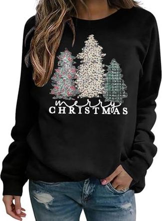 Generic Pull de No&euml;l pour femme - Grande taille - Haut &agrave; manches longues - Coupe ample - Doux et confortable - Motif imprim&eacute; de No&euml;l - Pull amusant pour femme