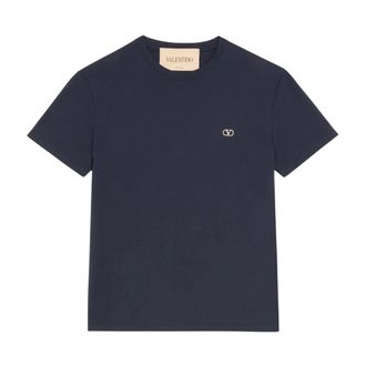 Valentino Baumwoll-T-Shirt mit VLogo-Stickerei - - Tops - Herren - Blau - XL