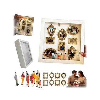 Generic DIY Mini Museum Silhouette Box - Celebrate Your Unique Memories in Style,Shadow Box Frame Kit With Gold Mini Frames & Figurines,Creative Memory Displa