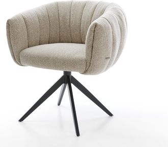 DELIFE Drehstuhl Jada-Flex Webstoff Soft Beige Kreuzgestell breit Schwarz 360&deg; drehbar Wippfunktion Taschenfederkern, Esszimmerst&uuml;hle