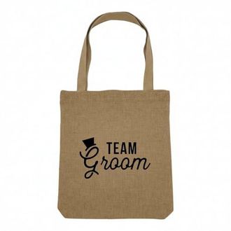 Fabulous Sac Shopping Tote Bag Aspect Lin - Team Groom Chapeau Mariage Mari&eacute; Gentleman - Sac de Courses Toile Epaisse 360g Beige Naturel Cabas Port&eacute; Epaule Sol