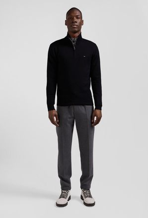 Eden Park Pull Col Camionneur Zipp&eacute; En Laine Et Coton Noir Coupe Regular