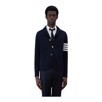 Thom Browne Single Breasted Fine Merino Wool 4 Bar Cardigan - - Suits - Herren - Blau - L