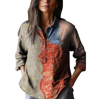 Generico Chemise Femme d&Eacute;t&eacute; D&eacute;contract&eacute;e Manches Longues Chemisier Coton Et Lin Curvy Grande Taille Chemises Col en V Doux T Shirt Vintage Fantaisie avec Bouto