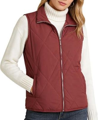 Generic Gilet matelass&eacute; sans manches pour femme avec fermeture &eacute;clair et col montant rembourr&eacute;, rouge fonc&eacute;, M