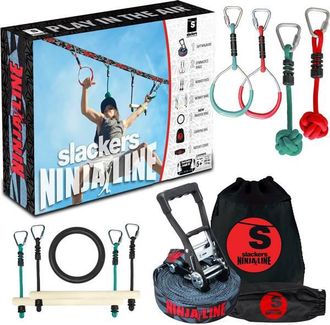 Schildkrot Fitness Balanceger&auml;t Slackers USA Ninja Line Starter Set 2021, 11 Meter Hangelparcour, tolles 11-teiliges Komplettset, auch als Slackline nutzbar, mit 7 Hinde