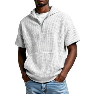 Generic Sweat &agrave; capuche en tricot &agrave; manches courtes pour homme avec poche gaufr&eacute;e - V&ecirc;tement de travail d&eacute;contract&eacute; pour la marche, la randonn&eacute;e, les voyages,