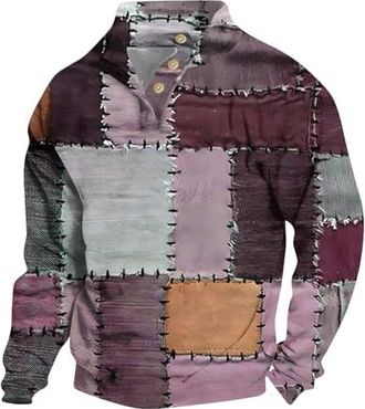 Generic Sweatshirts pour hommes Pulls Hommes Casual Mode Ample et Tendance Imprimé Bouton Top Manches Longues Sweatshirt Manches Longues Casual Sweatshirt, ro