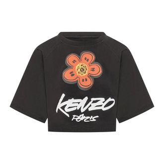 Kenzo Femme, Tops, Noir, Taille: 40 FR Futura 2000 Boxy Cropped T-shirt