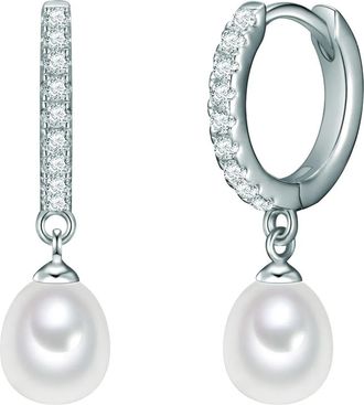 Valero Pearls Ohrringe - Sterling Silber Creolen Zirkonia S&uuml;&szlig;wasser-Zuchtpe - Gr. unisize - in Silber - f&uuml;r Damen