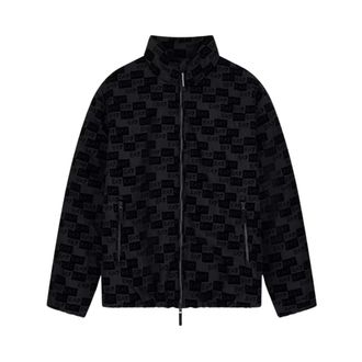 Emporio Armani Bomber oversize &agrave; capuche avec monogramme en velours - Homme - Vestes - Noir - Taille: L