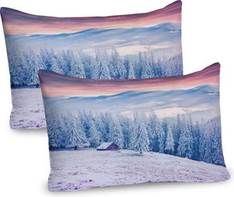 Abakuhaus Winter Kissenbezug Packung mit 2, Ruhige szenische Sonnenaufgang-Landschaft in der Karpaten-Gebirgslandschafts-Umwelt, Dekorativer Standard Gedruckter