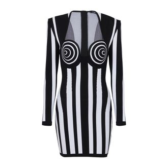 Balmain Gestreiftes Strickkleid - - Dresses - Damen - Schwarzk - M