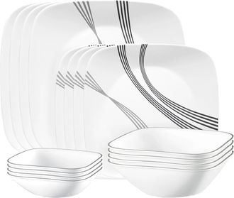 Corelle Corelle Urban Arc 16-teilig, Service f&uuml;r 4, Geschirr-Set, 8 Teller, Sch&uuml;sseln, splitter- und bruchfest, Abendessen und Corelleware wei&szlig;