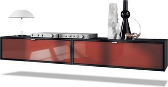 Vladon 2er-Set TV Board Lana 100, Made in Germany, Lowboards je 100 x 29 x 37 cm mit viel Stauraum, Korpus in Schwarz matt, Fronten in Bordeaux Hochglanz | G
