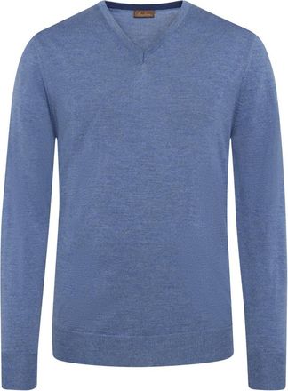 Stenströms Pullover mit V-Ausschnitt aus Merinowolle mit Ellenbogenpatches in