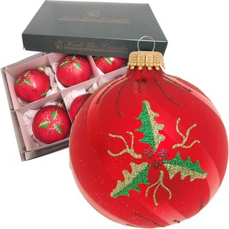 Krebs Glas Lauscha Weihnachtsdekoration/Christbaumschmuck aus Glas - Kugeln Ilex - Farbe: Rot Satin - Menge: 6 Stück - Größe: ca. 8 cm
