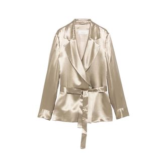 PESERICO Khaki Gr&uuml;ner Satin Doppelreihiger Blazer - - Jackets - Damen - Gr&uuml;n - 2XL