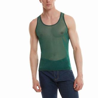 Generic D&eacute;bardeurs de plage &agrave; paillettes pour homme - Chemise dentra&icirc;nement transparente en maille sans manches - Chemise athl&eacute;tique musculaire - Chemise de g