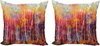 Abakuhaus Natur Dekokissen Kissenbezug 2er Pack, Herbst-Wald-Malerei, Modern Accent Doppelseitiger Digitaldruck, 60x60, Gelb Orange