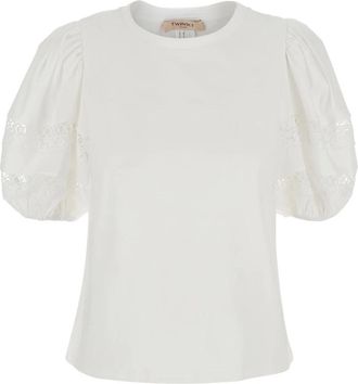 Twinset Femme, Blouses et Chemises, Blanc, Taille: 38 FR T-Shirt Embroidery