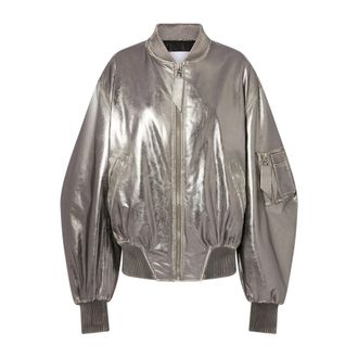 The Attico Silberne Spiegel Leder Bomberjacke - - Jackets - Damen - Grau - 2XS