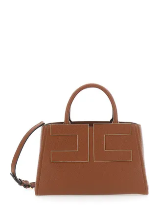 Elisabetta Franchi Embroidered Logo Eco Leather Tote Bag - Brown