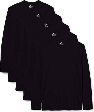 Lower East Basic Rundhals Langarm-Shirts für Herren 3er I 5er Pack aus 100% Baumwolle I Herren Longsleeve in vielen Farben