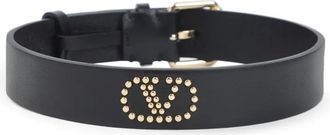 Valentino Garavani Halskette - Leather Bracelet With Bold Logo And Gold Studs - Gr. unisize - in Schwarz - für Damen