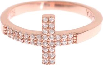 Nialaya Femme, Accessoires, Rose, Taille: 54 MM Bague croix en or rose avec CZ