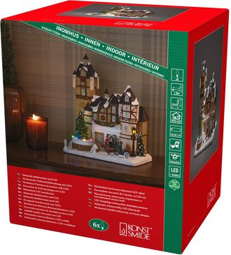 Konstsmide LED Fiberoptikhaus mit Burgszene und Weihnachtsbaum, mit Musik, 6 Bunte Dioden, 4, 5V Innentrafo/batteriebetrieben, Innen, 0,3W, schwarzes Kabel, Batt