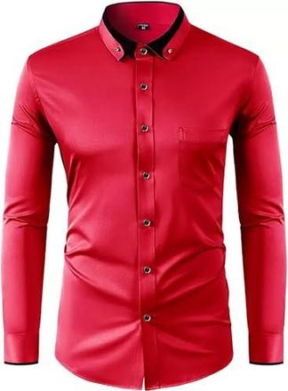 Generic Chemise &agrave; manches longues pour homme - Infroissable - Coupe ajust&eacute;e - Boutonni&egrave;re - Chemise de loisirs respirante - Poche de poitrine - Chemise de cos