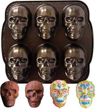 Generic Sghtil Moule &agrave; chocolat en forme de t&ecirc;te de mort - Moule &agrave; chocolat dor&eacute; pour 6 cavit&eacute;s | Moules &agrave; muffins effrayants en forme de cr&acirc;ne - Gadget de cu