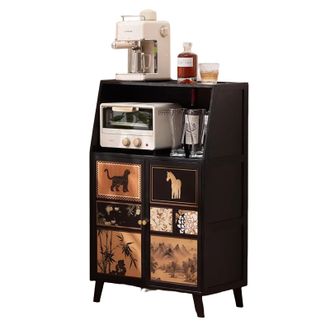 Generic Vintage-Sideboard mit Doppelt&uuml;ren und Zwei offenen Regalen, Geschirrschrank aus Holz, Kaffee- und Teeschrank, geeignet for Flure, Wohnzimmer und Essbe