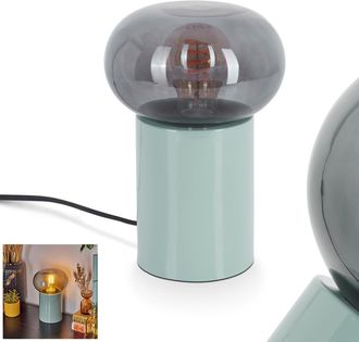 HOFSTEIN Tischleuchte Tati, moderne Nachttischlampe aus Metall/Glas in T&uuml;rkis/Rauchfarben, runde Tischlampe im Retro-/Vintage Design, &Oslash; 15cm, H&ouml;he 22cm, m. An-