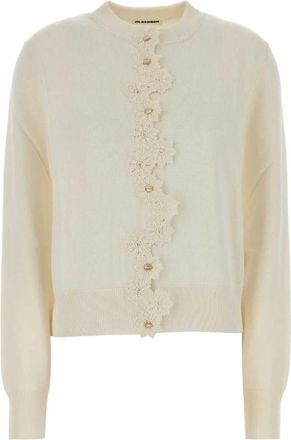 Jil Sander Femme, Pulls, Blanc, Taille: 38 FR Crochet Floral Cardigan