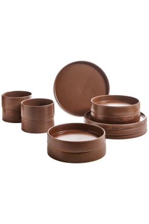 Novel Kombiservice Kyoto, Braun, Keramik, 12-teilig, Uni, 600 ml, Lfgb, lebensmittelecht, Essen & Trinken, Geschirr, Geschirr-Sets, Kombiservice