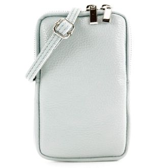 modamoda.de T197 Damen Leder Handytasche 6,7 Zoll Umh&auml;ngetasche handmade in Italy, Farbe:Eisblau
