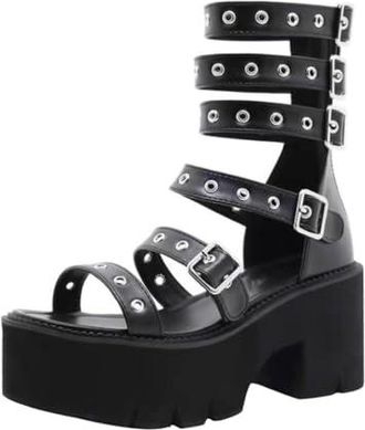 Minkissy Sandales Épaisses à Talon pour Femmes Design Élastique Semelle Épaisse Intégrée Confortables et Résistantes pour Noir